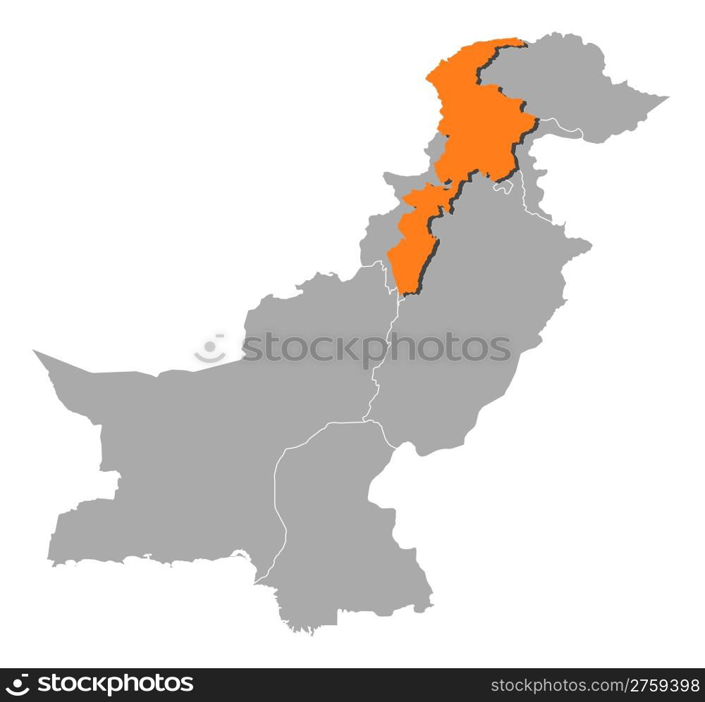 Map of Pakistan, Khyber Pakhtunkhwa highlighted. Political map of ...