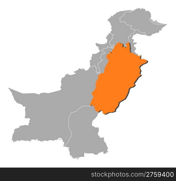 Map of Pakistan, Sindh highlighted. Political map of Pakistan with the ...