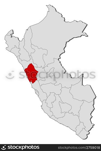 Map of Peru, Ancash highlighted. Political map of Peru with the several ...