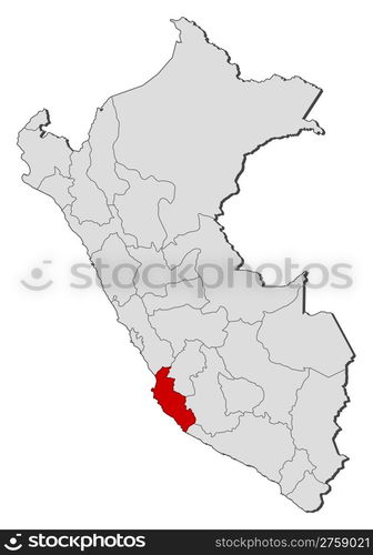 Map of Peru, Ica highlighted. Political map of Peru with the several ...