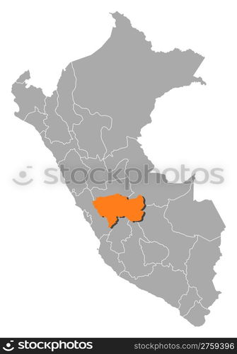 Map of Peru, Junin highlighted. Political map of Peru with the several ...