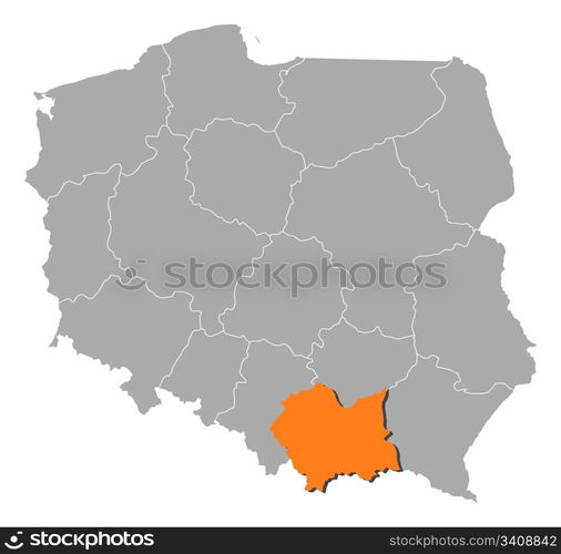 Map of Poland, Lesser Poland highlighted. Political map of Poland with ...