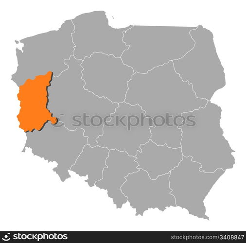 Map of Poland, Lubusz highlighted. Political map of Poland with the ...