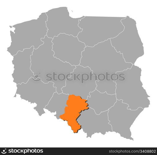 Map of Poland, Silesian highlighted. Political map of Poland with the ...