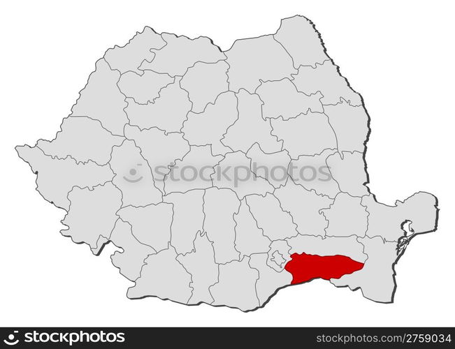 Map of Romania, Calarasi highlighted. Political map of Romania with the ...