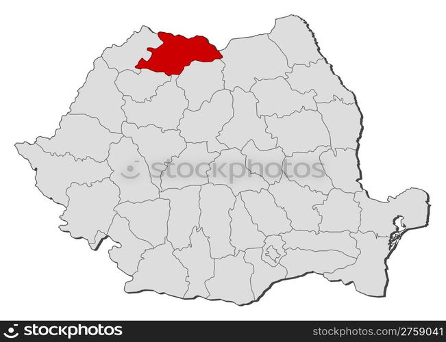 Map of Romania, Maramures highlighted. Political map of Romania with ...
