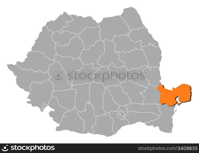 Map of Romania, Tulcea highlighted. Political map of Romania with the ...