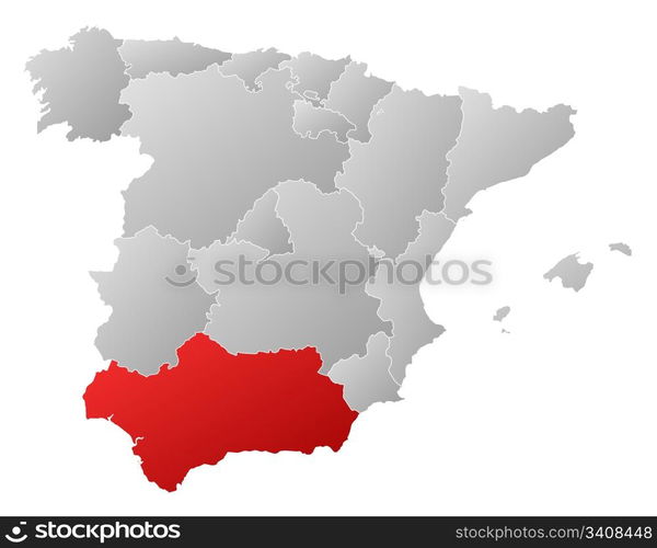Map of Spain, Andalusia highlighted. Political map of Spain with the ...