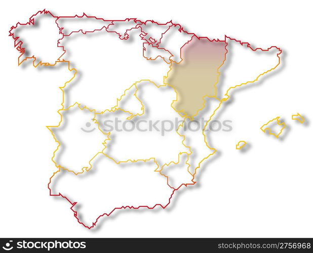 Map of Spain, Aragon highlighted. Political map of Spain with the ...