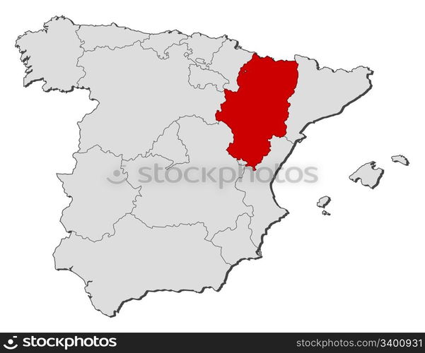 Map of Spain, Aragon highlighted. Political map of Spain with the ...