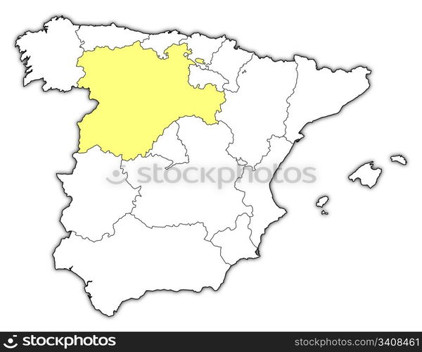 Map of Spain, Castile and Leon highlighted. Political map of Spain with ...