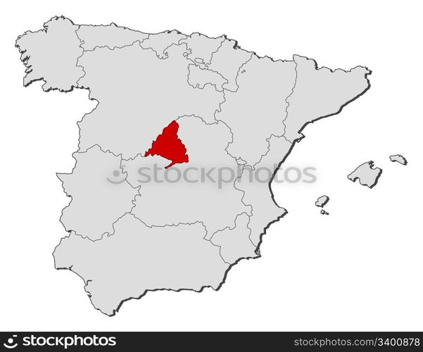 Map of Spain, Madrid highlighted. Political map of Spain with the ...