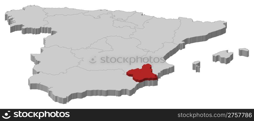 Map of Spain, Murcia highlighted. Political map of Spain with the ...