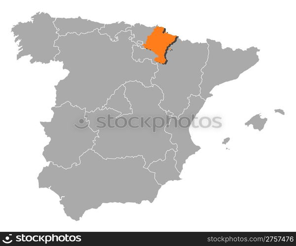 Map of Spain, Navarre highlighted. Political map of Spain with the ...