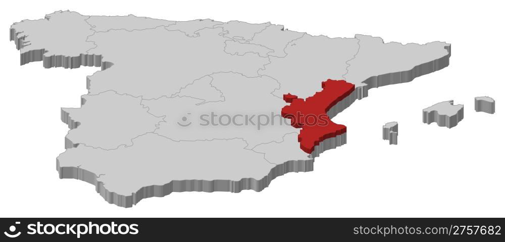 Map of Spain, Valencian Community highlighted. Political map of Spain ...