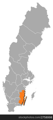 Map of Sweden, Kalmar County highlighted. Political map of Sweden with ...