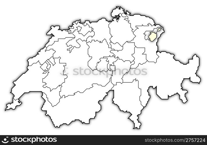 Map of Swizerland, Appenzell Innerrhoden highlighted. Political map of ...