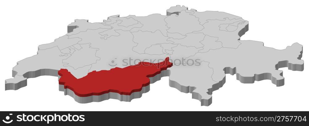 Map of Swizerland, Valais highlighted. Political map of Swizerland with ...