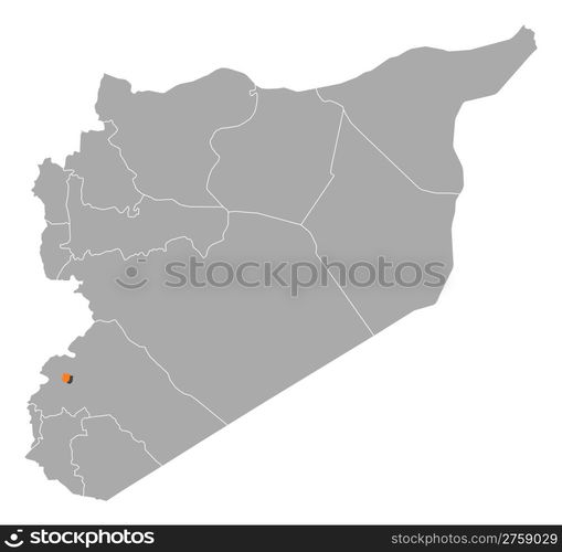 Map of Syria, Damascus highlighted. Political map of Syria with the ...