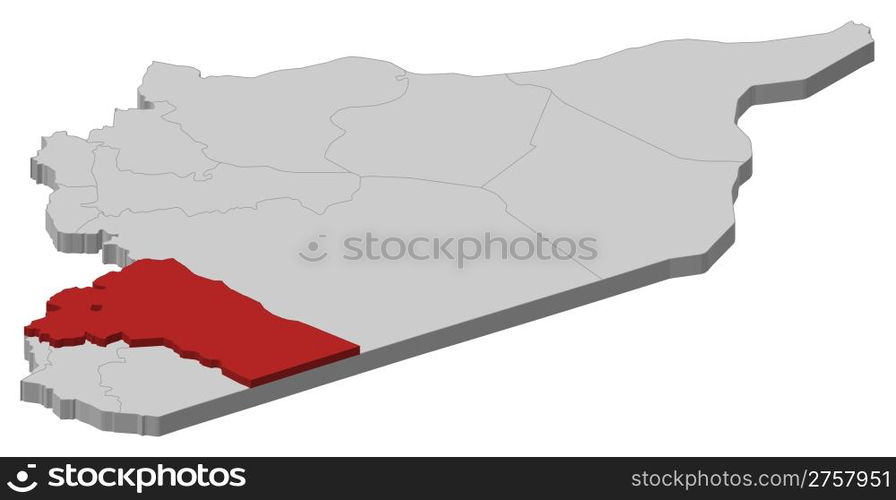Map of Syria, Rif Dimashq highlighted. Political map of Syria with the ...