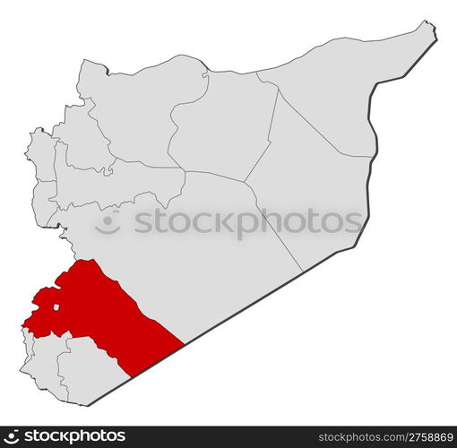 Map of Syria, Rif Dimashq highlighted. Political map of Syria with the ...