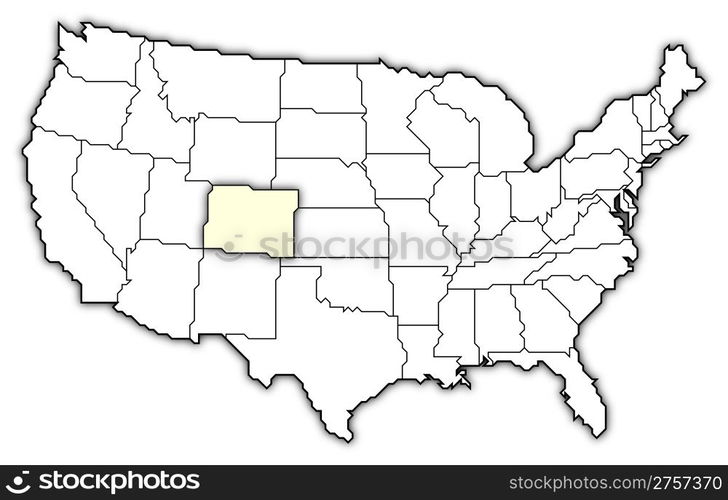 Map of the United States, Colorado highlighted. Political map of United ...