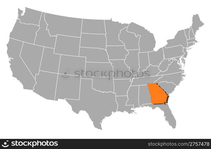 Map of the United States, Georgia highlighted. Political map of United ...