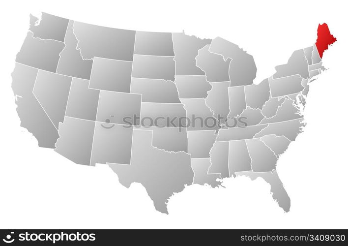 Map of the United States, Maine highlighted. Political map of United ...