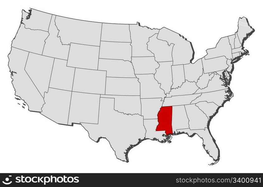 Map of the United States, Louisiana highlighted. Political map of ...