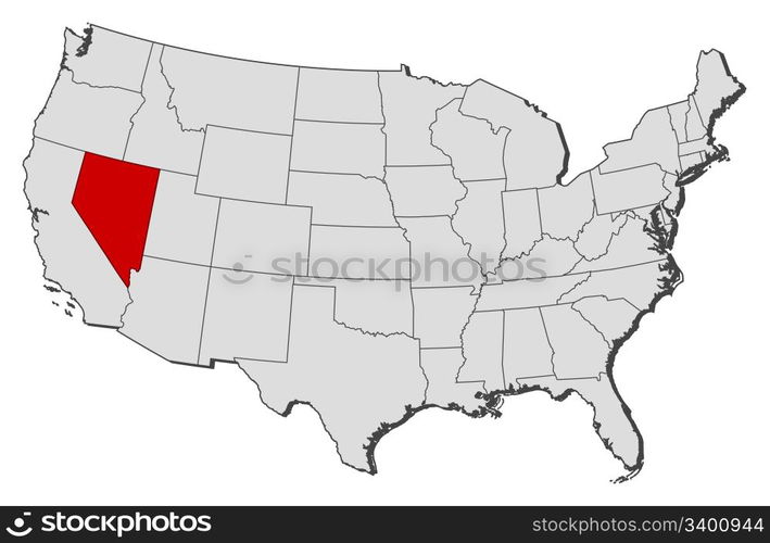 Map of the United States, Nevada highlighted. Political map of United ...