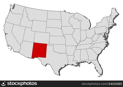 Map of the United States, Oklahoma highlighted. Political map of United ...
