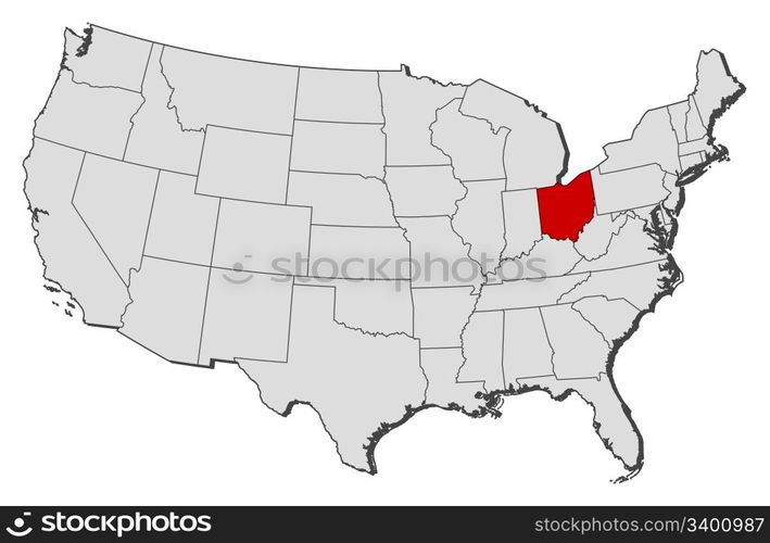 Map of the United States, Ohio highlighted. Political map of United ...