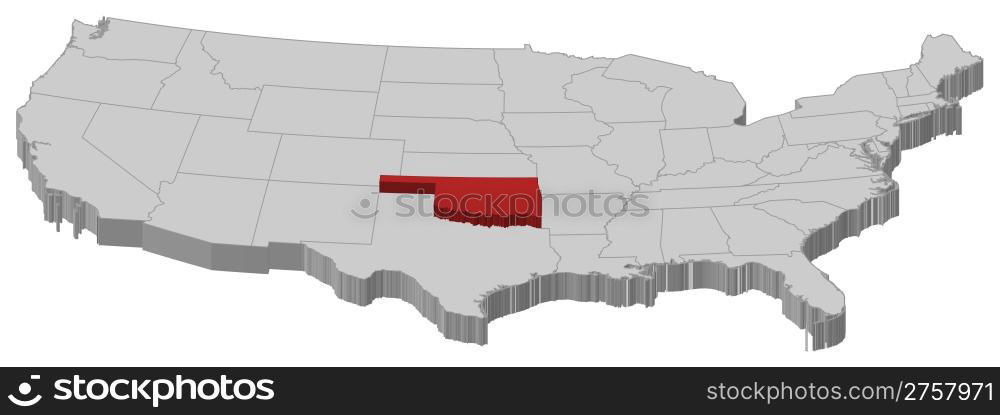 Map of the United States, Oklahoma highlighted. Political map of United ...