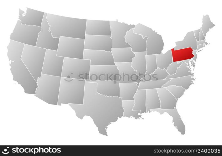 Map of the United States, Pennsylvania highlighted. Political map of ...