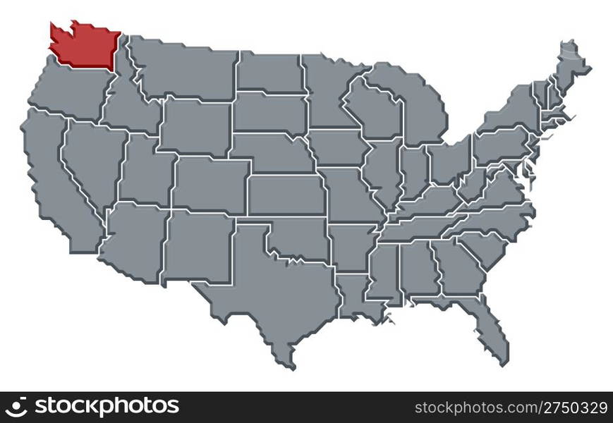 Map of the United States, Oregon highlighted. Political map of United ...