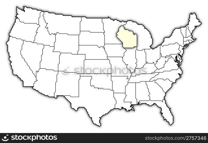 Map of the United States, Wisconsin highlighted. Political map of ...