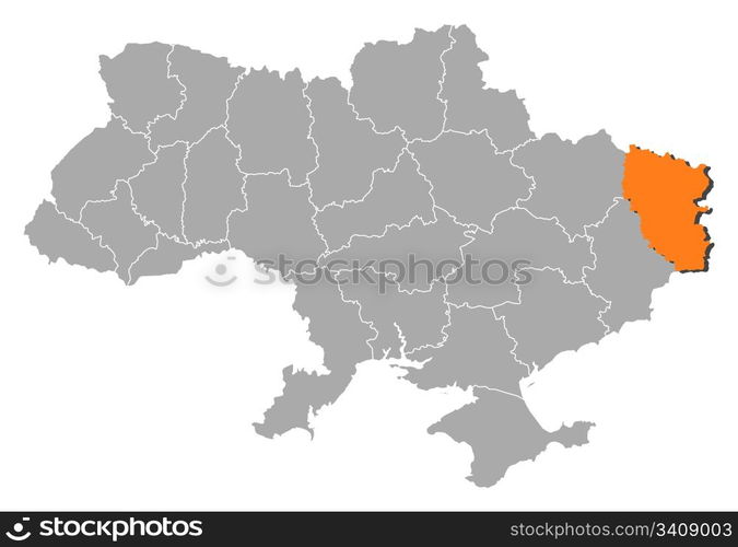 Map of Ukraine, Luhansk highlighted. Political map of Ukraine with the ...