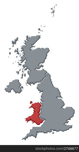 Map of United Kingdom, Wales highlighted. Political map of United ...