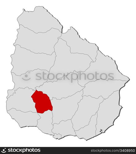 Map of Uruguay, Flores highlighted. Political map of Uruguay with the ...