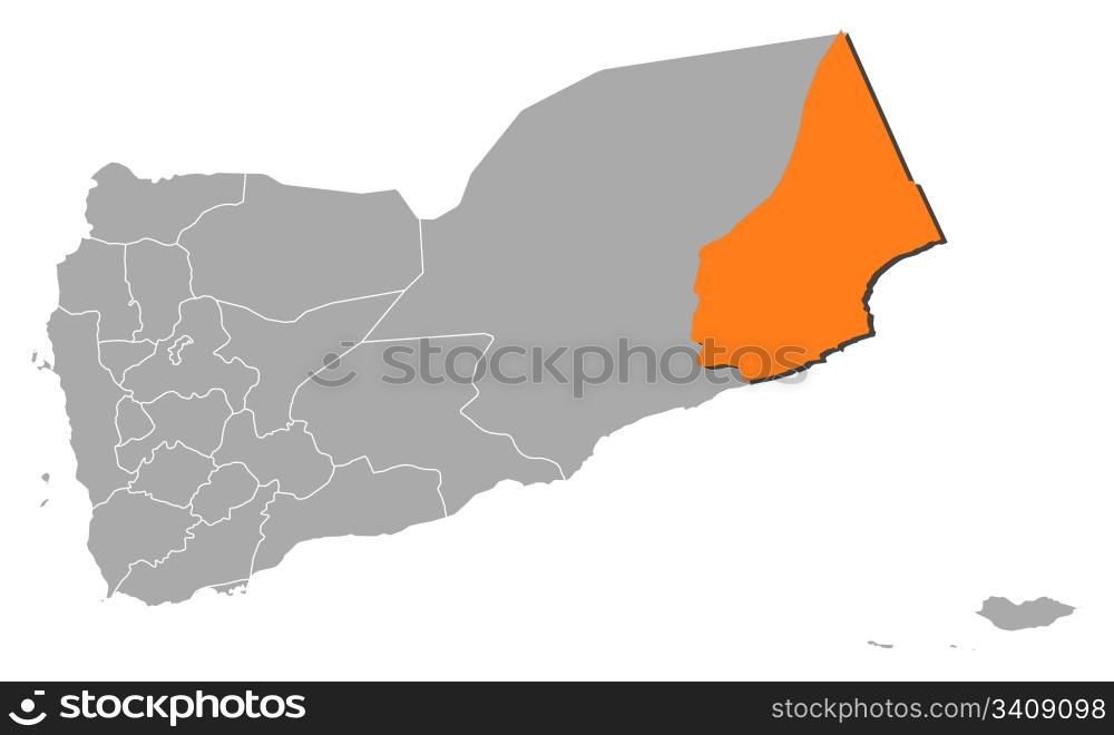 Map of Yemen, Al Mahrah highlighted. Political map of Yemen with the ...