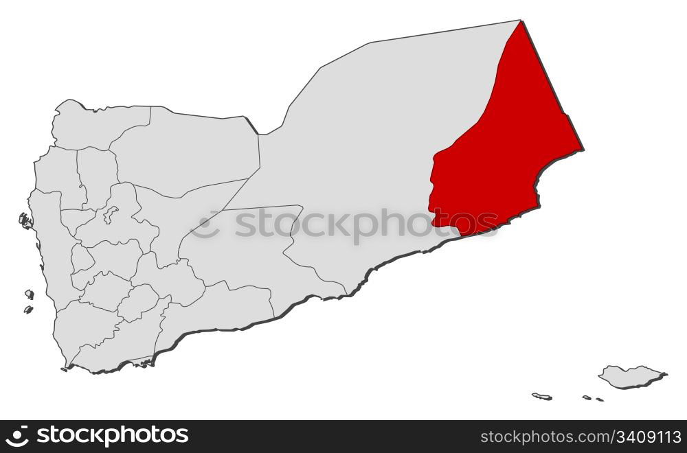 Map of Yemen, Al Mahrah highlighted. Political map of Yemen with the ...
