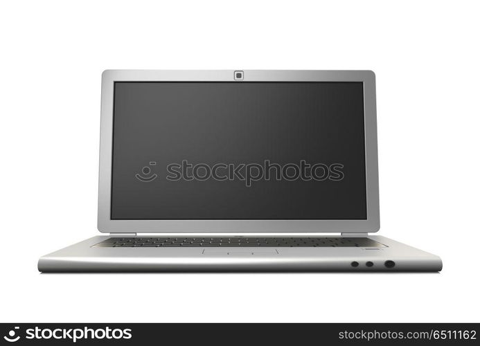 Modern laptop 3d. Modern laptop. Front view 3d render technology ...