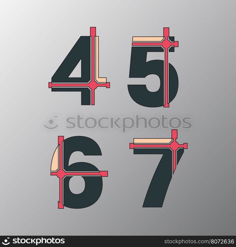 Number font template. Set of numbers 4, 5, 6, 7 logo or icon Vector ...