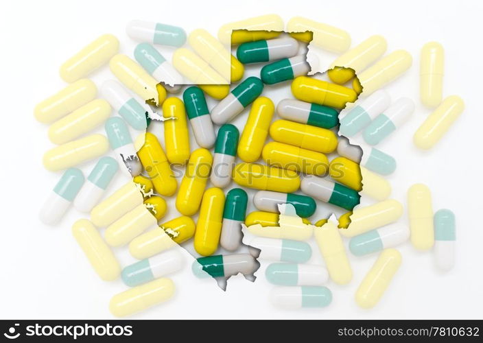 Outline gabon map with transparent background of capsules symbolizing ...