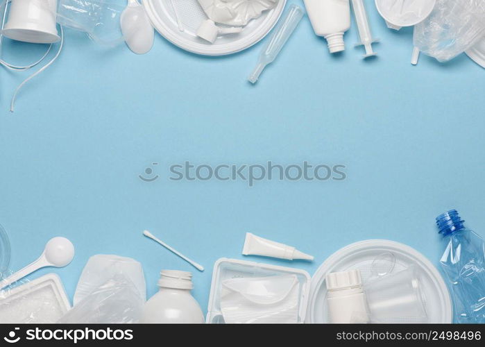Plastic waste for recycling. Single-use plastic packaging products ...