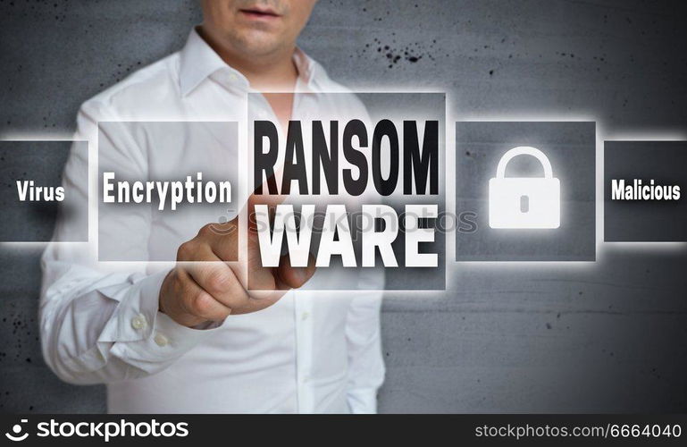 Ransomware concept background is shown by man.. Ransomware concept ...