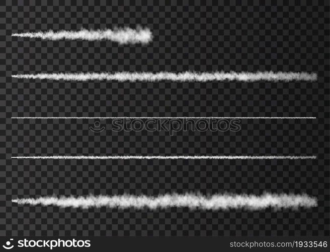 Smoke from space rocket launch. Foggy plane trail isolated on ...