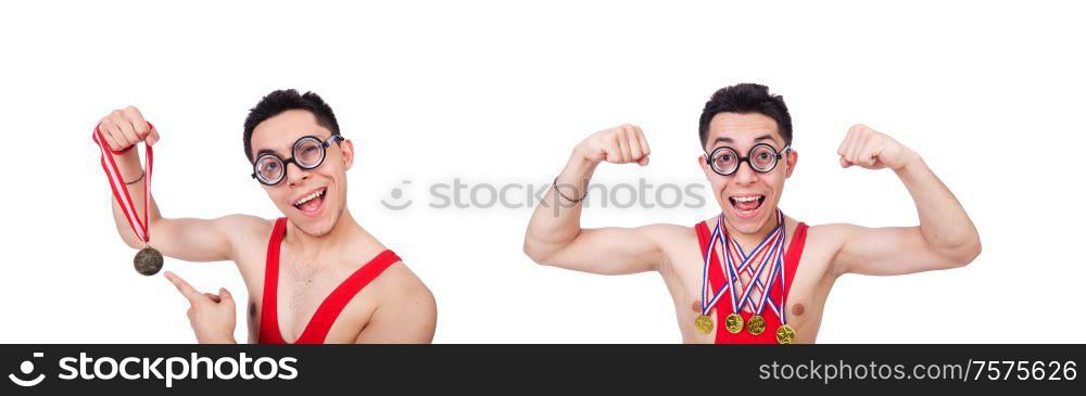 The funny wrestler with winners gold medal. Funny wrestler with winners ...