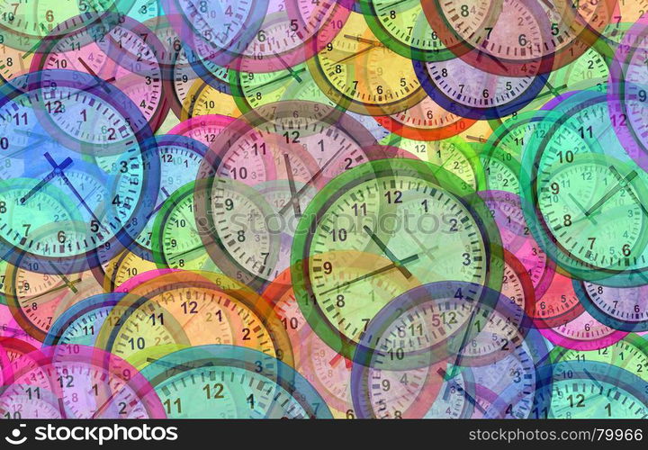 Time background with multiple clock symbols as a chronology and ...
