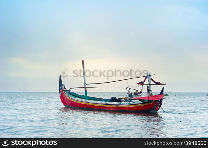 Traditional indonesian fishing boats in the ocean, Java island ...